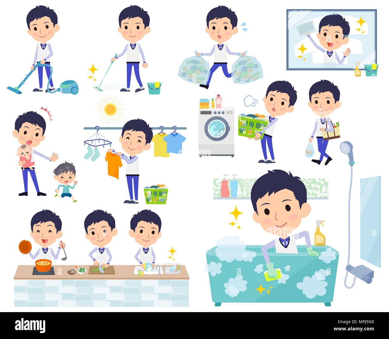 Store staff Blue uniform men housekeeping Stock Vector Image & Art - Alamy
