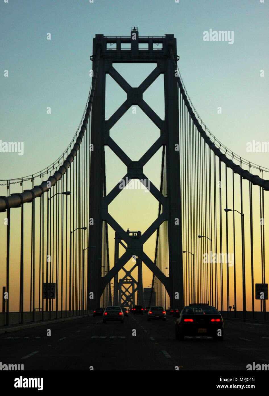 Sunset on Oakland Bay Bridge Stock Photo - Alamy