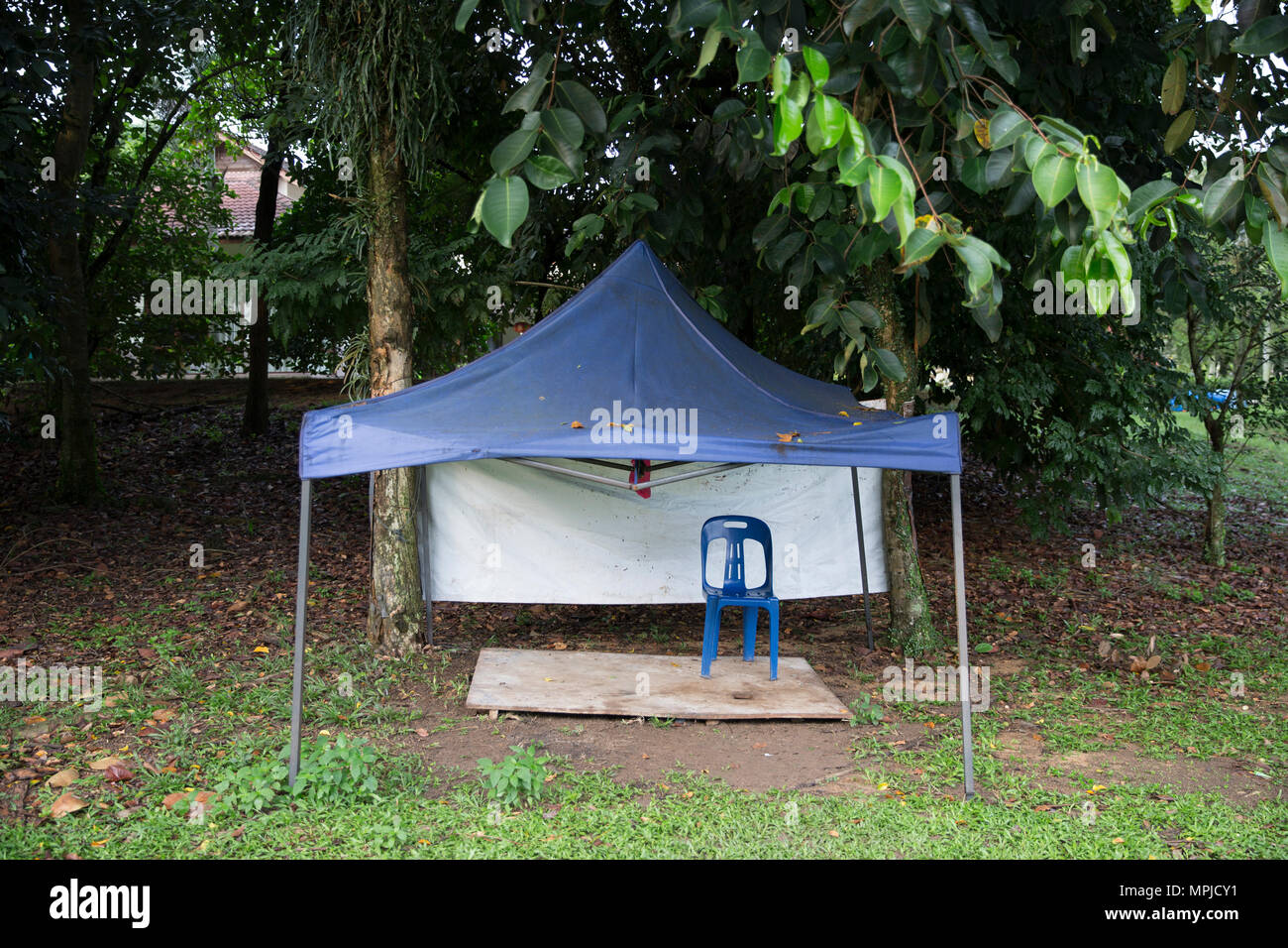 Security post and fencing on the golf course in an exclusive gated ...