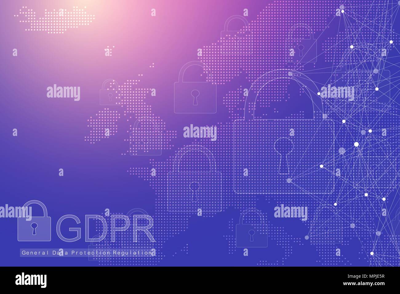 GDPR - General Data Protection Regulation. Dotted Europe map and flag ...