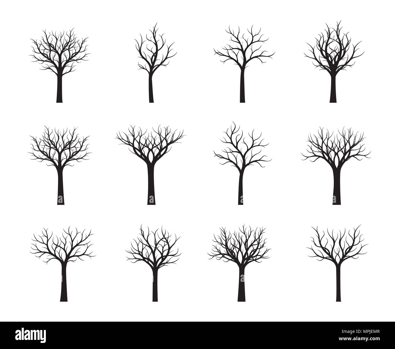 Set of black Trees. Vector Illustration Stock Photo - Alamy