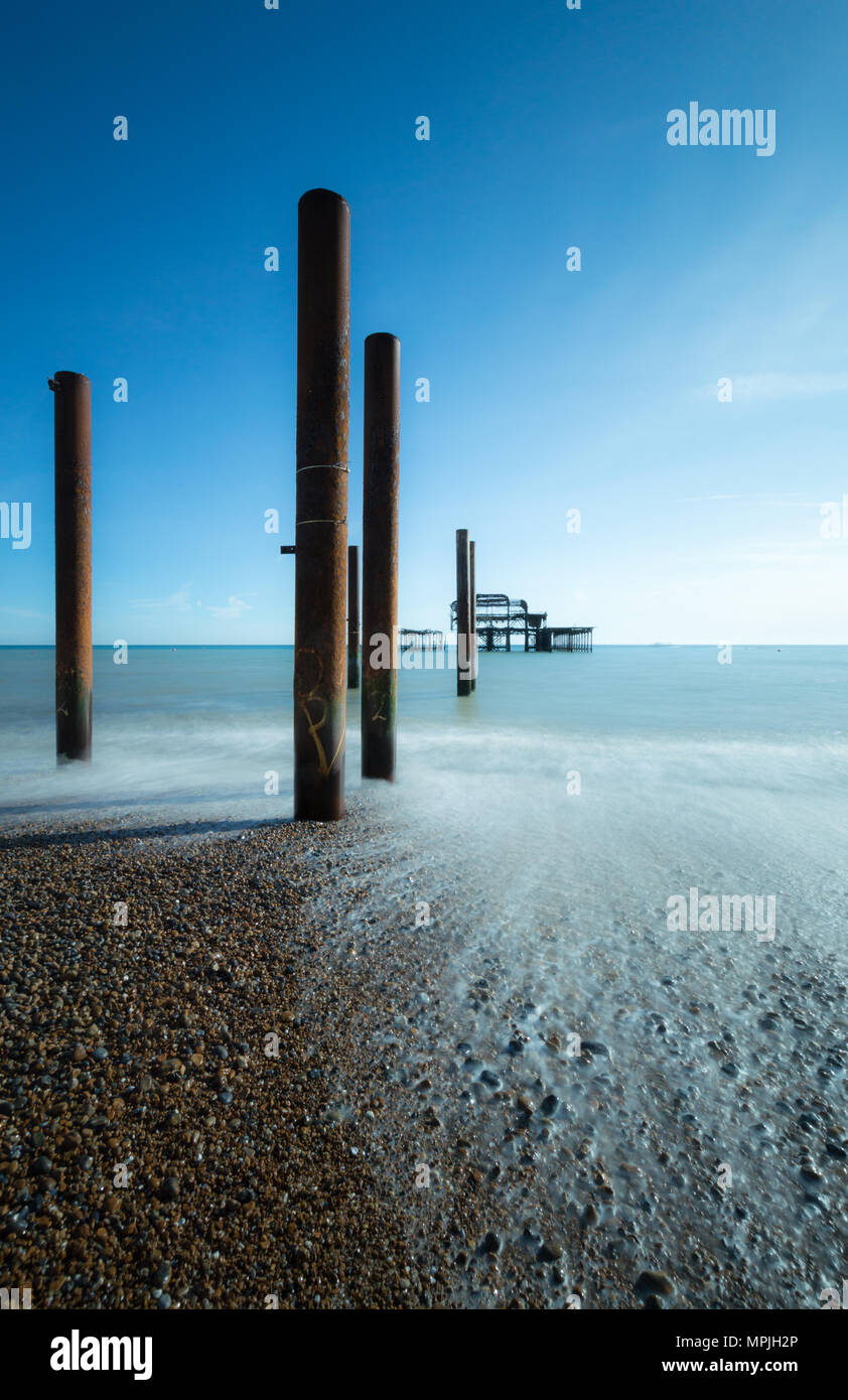 Old Brighton Pier viewed from the pebble beach Stock Photo - Alamy