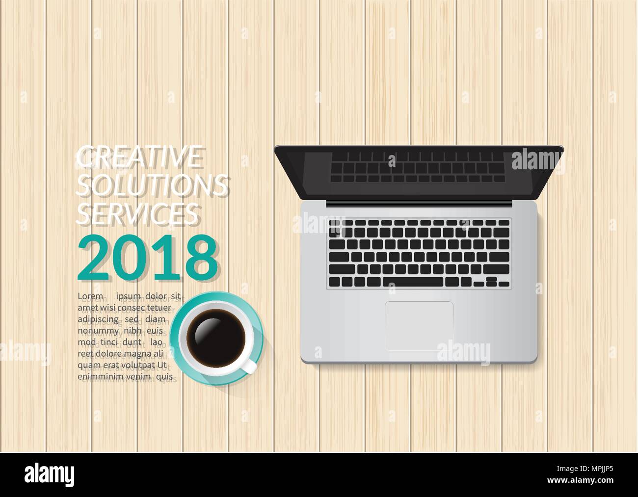 Workplace with laptop and coffee on wooden desk background. Work space ...