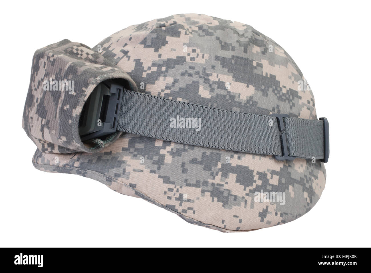 kevlar helmet with a camouflage cover and protective goggles isolated ...