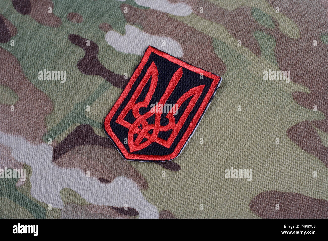 KIEV, UKRAINE - July, 16, 2015. Ukraine Army uniform badge - trident ...