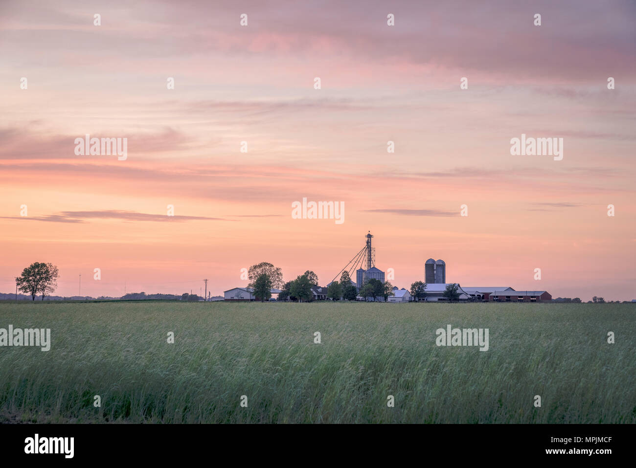 Sunset in Indiana with Farm Stock Photo - Alamy