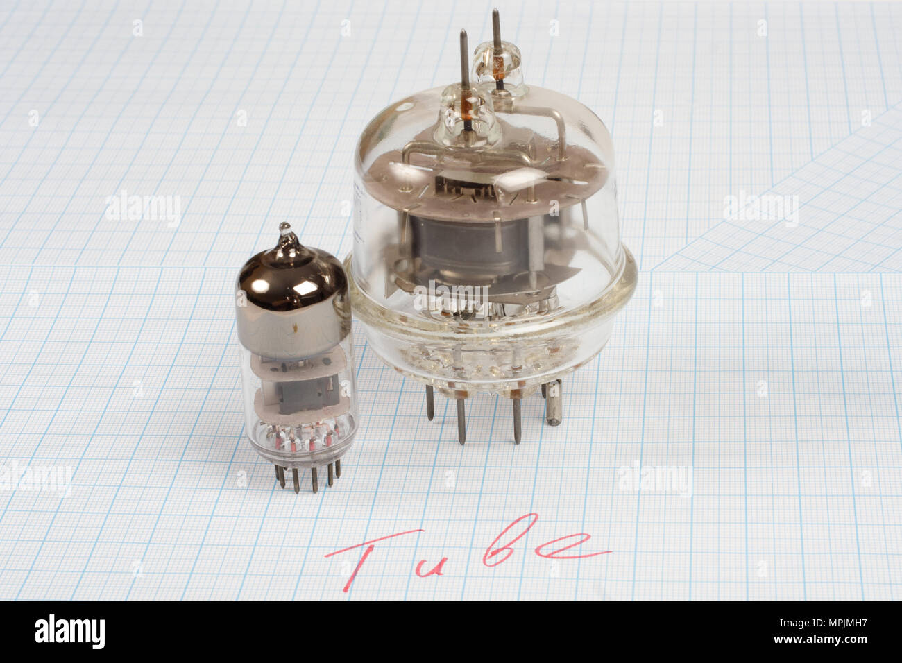 old vacuum tube (electron tube) on graph paper background Stock Photo ...