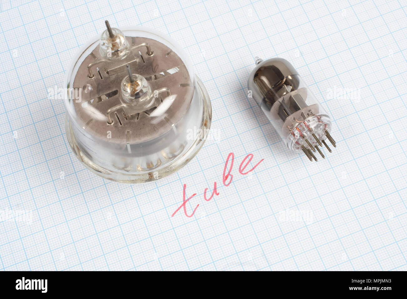 old vacuum tube (electron tube) on graph paper background Stock Photo ...