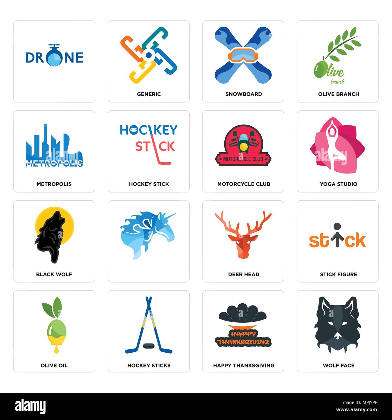 Set Of 16 simple editable icons such as wolf face, happy thanksgiving ...