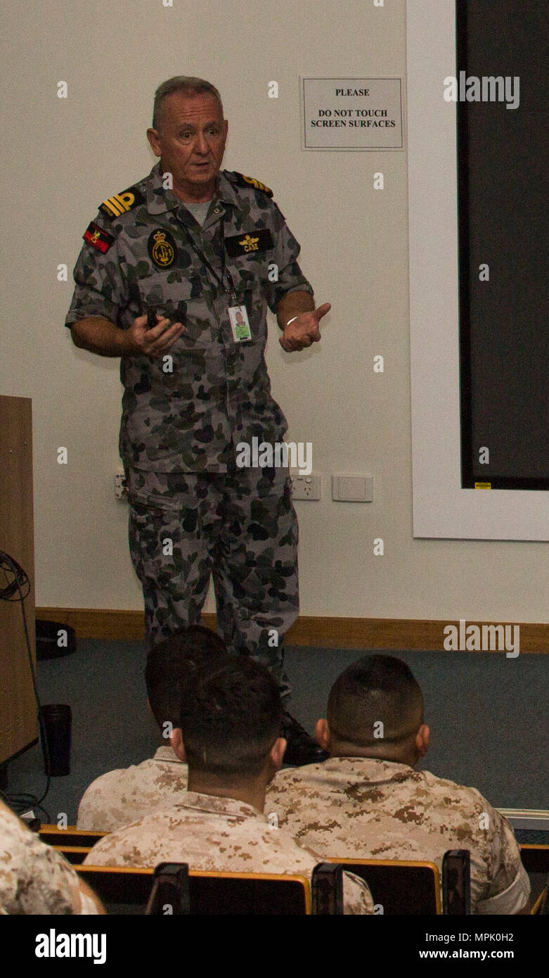 Commander 1st Brigade, Tony Case, Australian Navy, gives a speech at ...