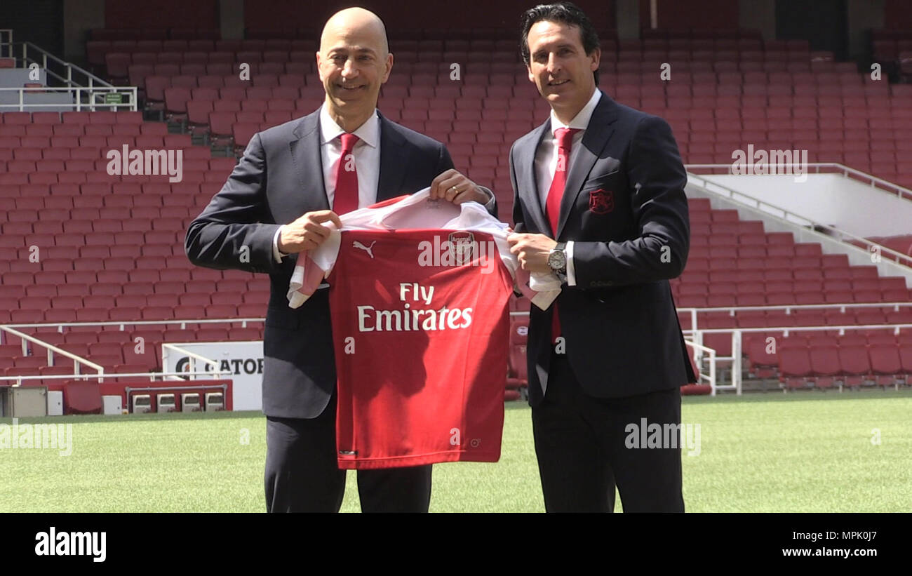 New Arsenal manager Unai Emery (right) with chief executive Ivan ...
