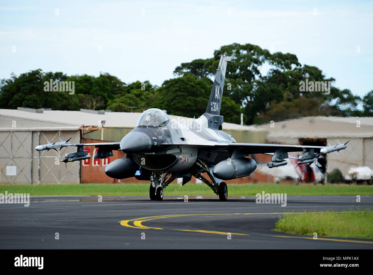 A U.S. Air Force F-16 Fighting Falcon taxis at Royal Australian Air ...