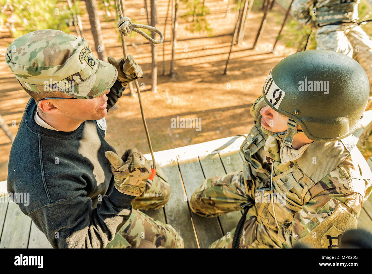 A Soldier prepares to go down the rappel tower during the 2017 Air ...