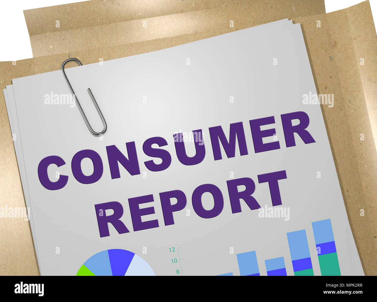 3D illustration of CONSUMER REPORT title on business document Stock ...