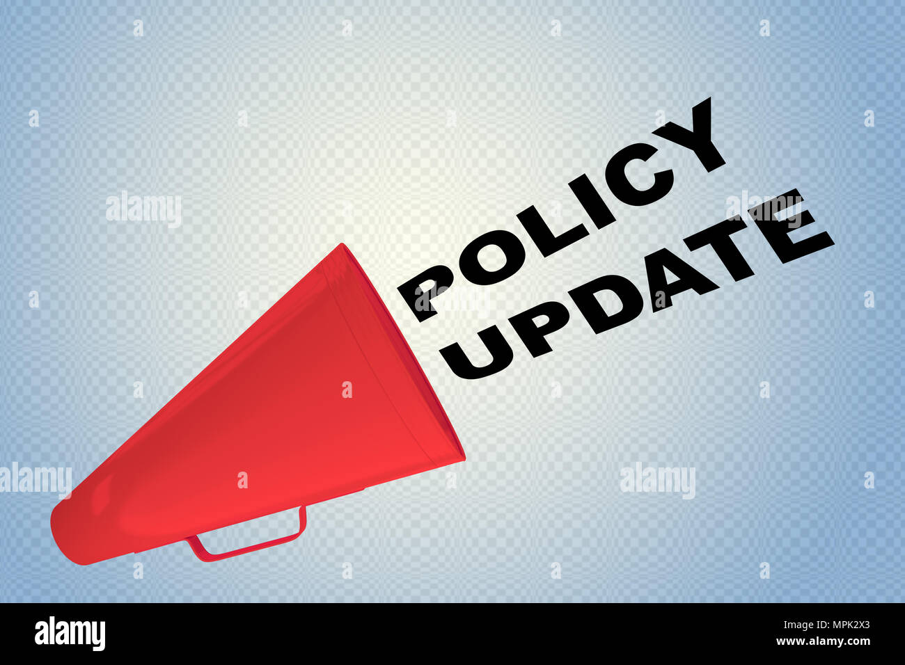 3D illustration of POLICY UPDATE title flowing from a loudspeaker Stock ...