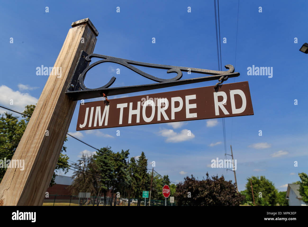 Carlisle, PA, USA - June 26, 2016: The Jim Thorpe Road sign near the ...