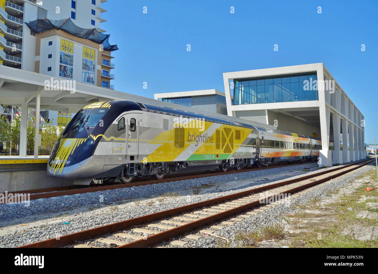 View of the Brightline train, a diesel–electric higher-speed rail ...