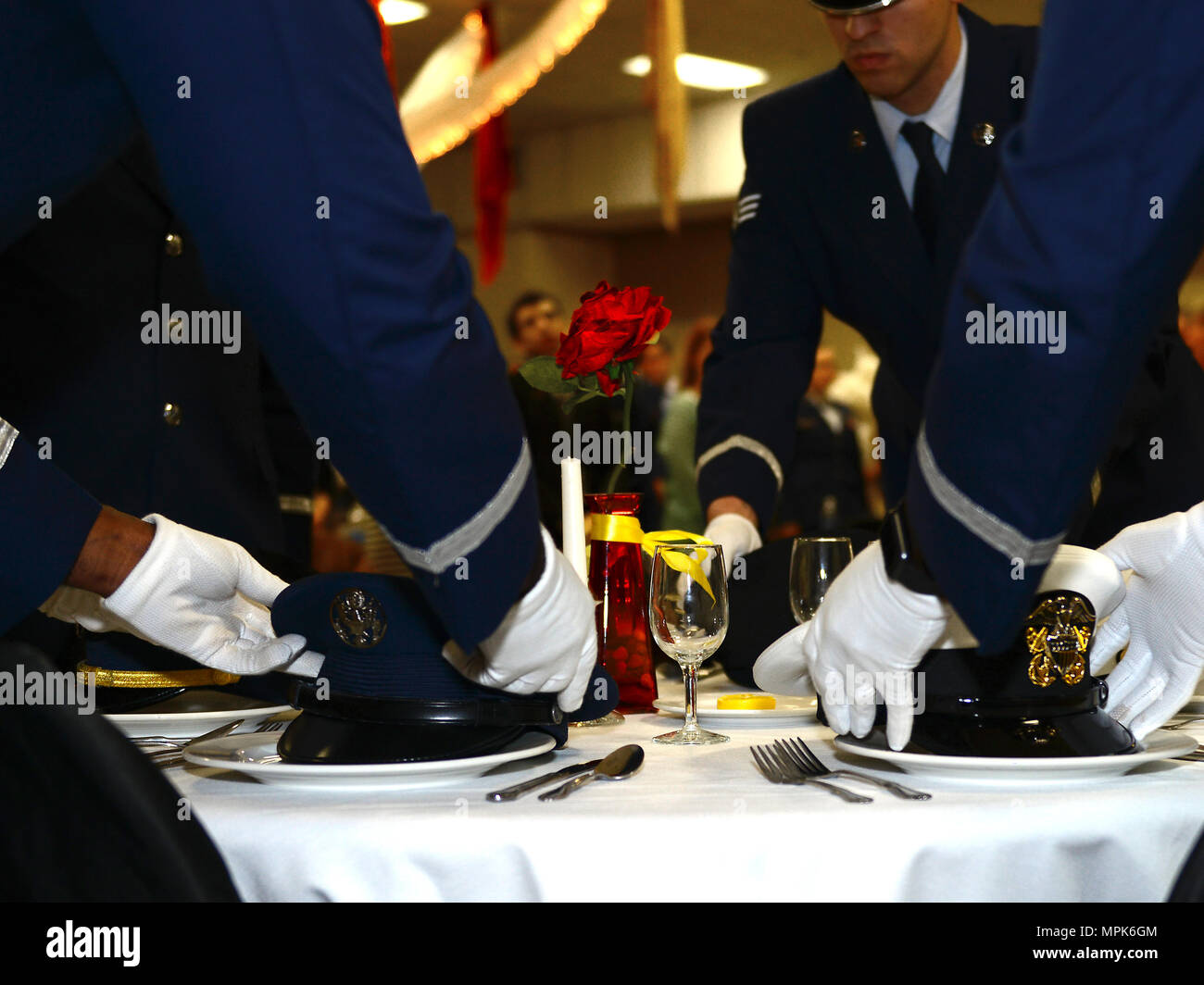 Laughlin Air Force Base Honor Guard places ceremonial covers at the POW ...