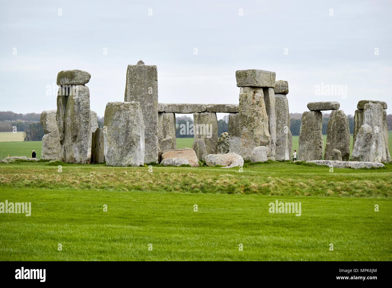 view of horseshoe of sarsen trilithon stones and tenon joint on one of ...