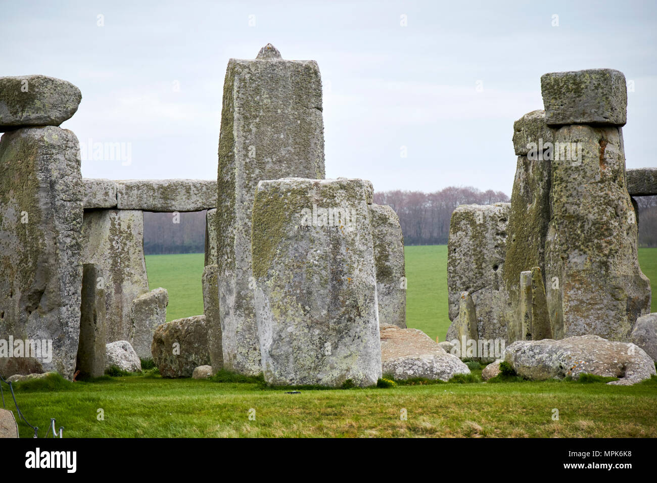 view of horseshoe of sarsen trilithon stones and tenon joint on one of ...