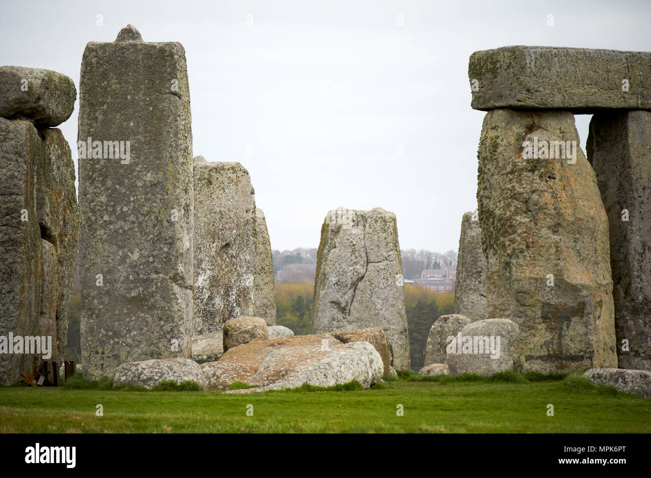 view of circle of sarsen trilithon stones with tenon joint on one on ...