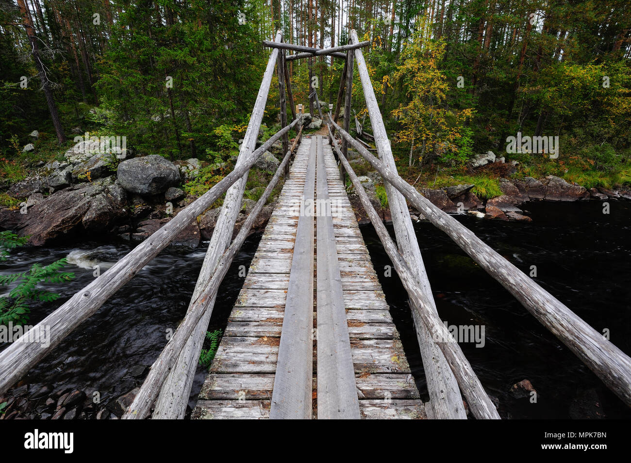 Wood bridge over the wild river, dalarna, sweden Stock Photo - Alamy
