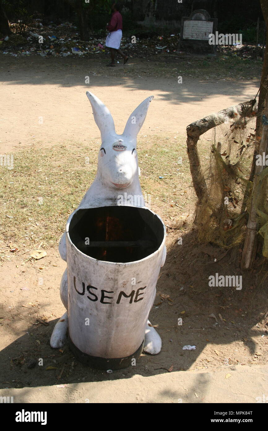 White Rabbit Litter Bin, India Stock Photo - Alamy