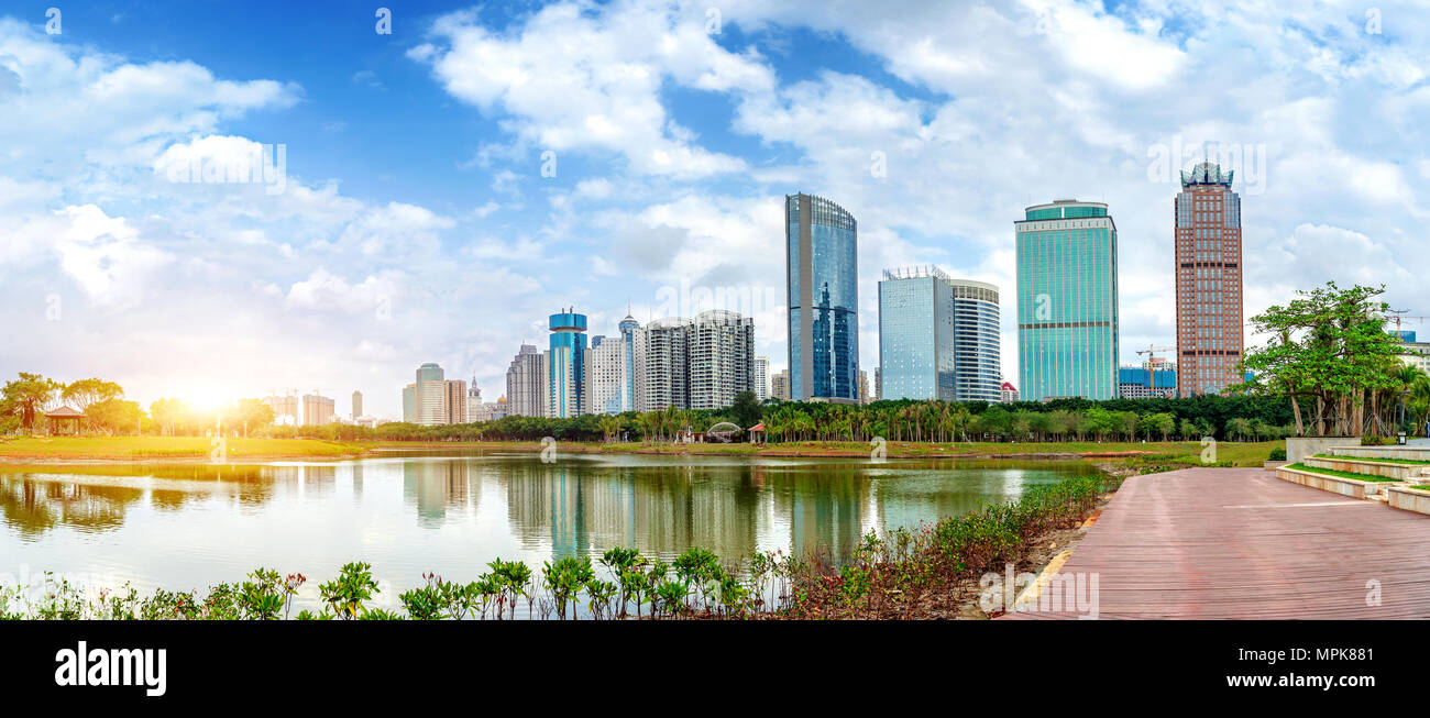 China Haikou Cityscape, high-rise by the lake Stock Photo - Alamy