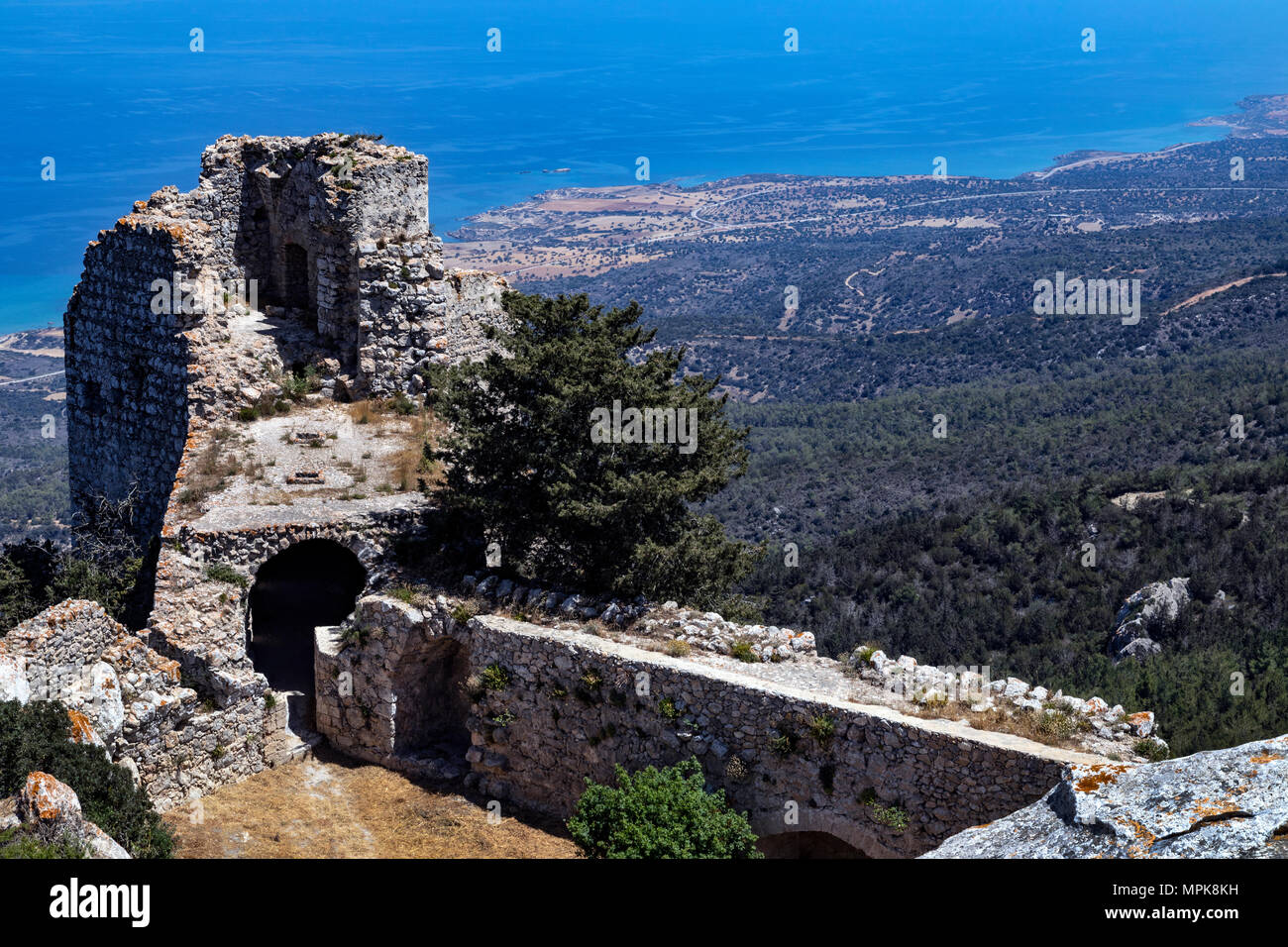 The ruins of Kantara Castle high in the mountains of Karpasia in the ...