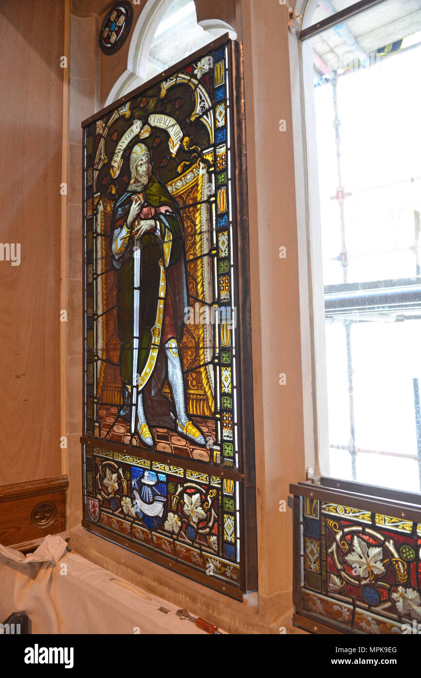 Man working on stained glass window refurbishment at Lerwick Town Hall ...