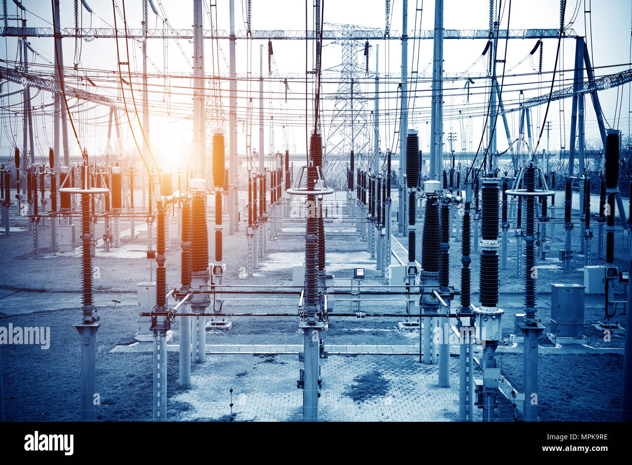 High voltage power substation, modern power facility Stock Photo - Alamy