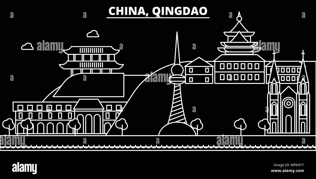 Qingdao silhouette skyline. China - Qingdao vector city, chinese linear ...