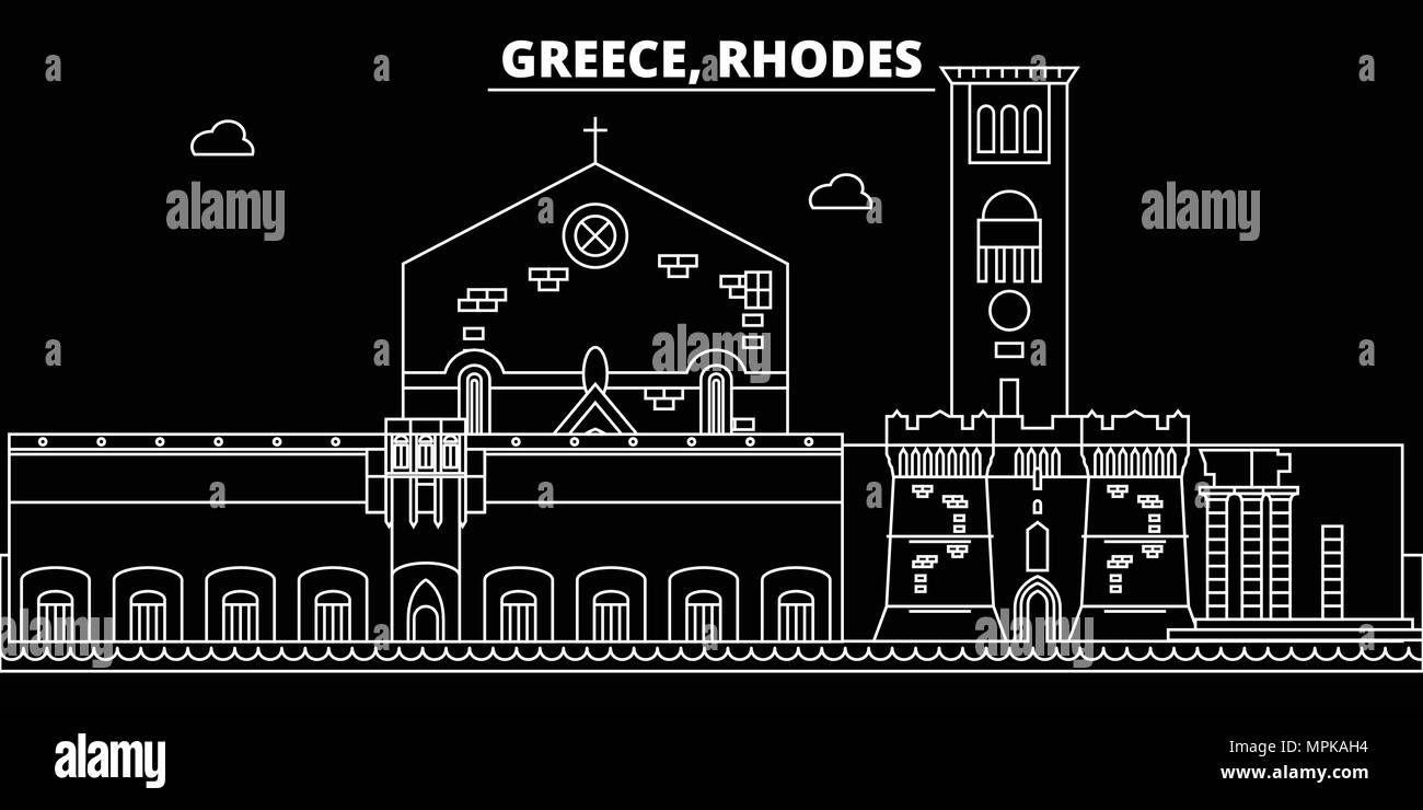 Rhodes silhouette skyline. Greece - Rhodes vector city, greek linear ...