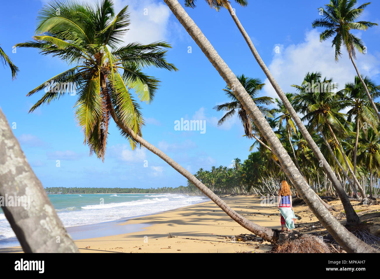 Happy tourist on the Limon beach wild and hard to reach on the south ...