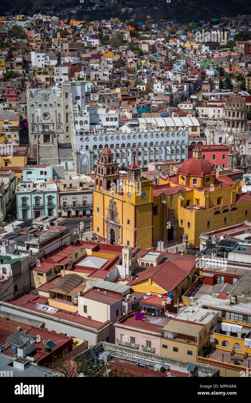 View of the Cathedral and University building, from El Pípila monument ...