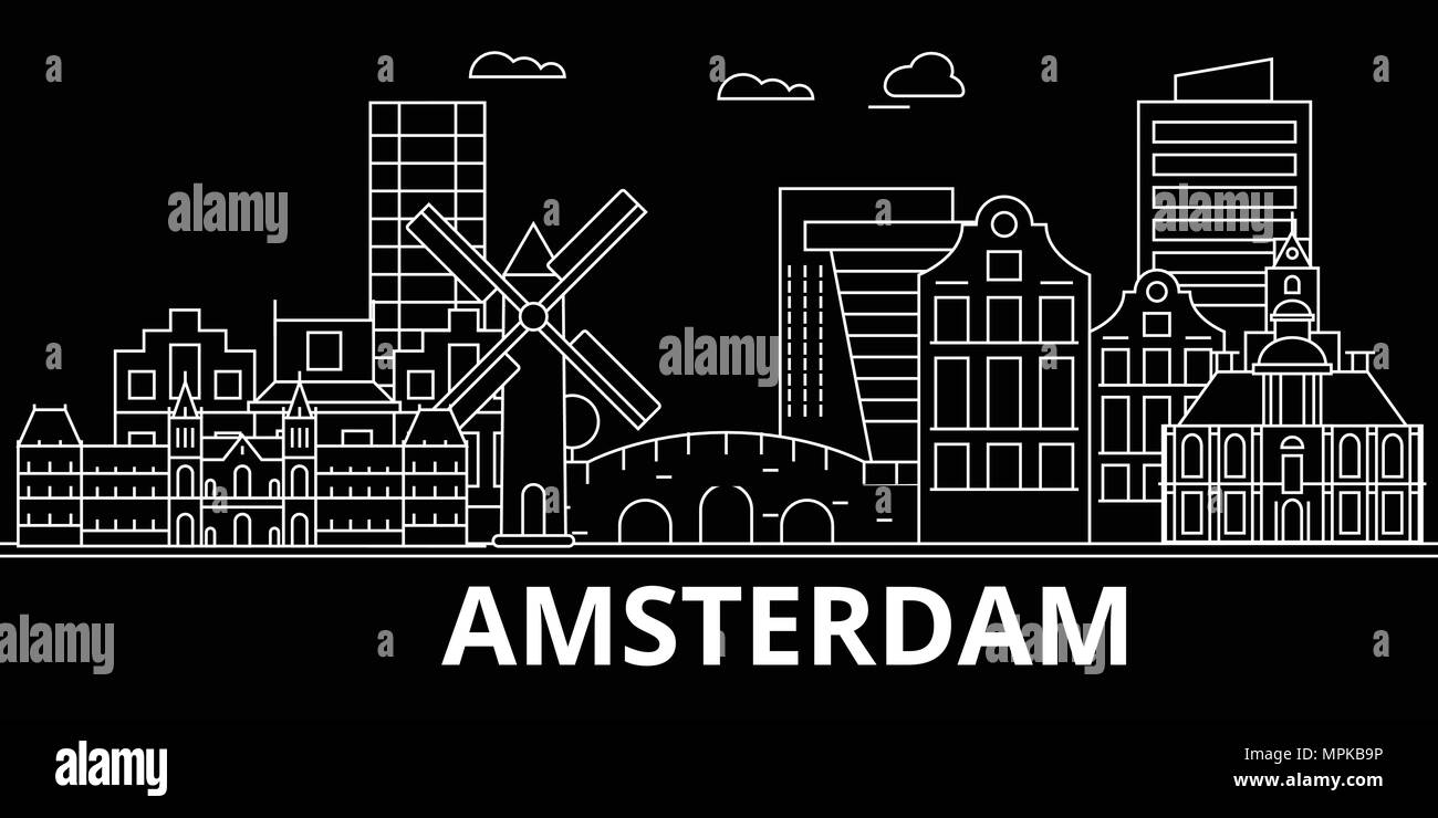 Amsterdam silhouette skyline. Netherlands - Amsterdam vector city, dutch linear architecture ...