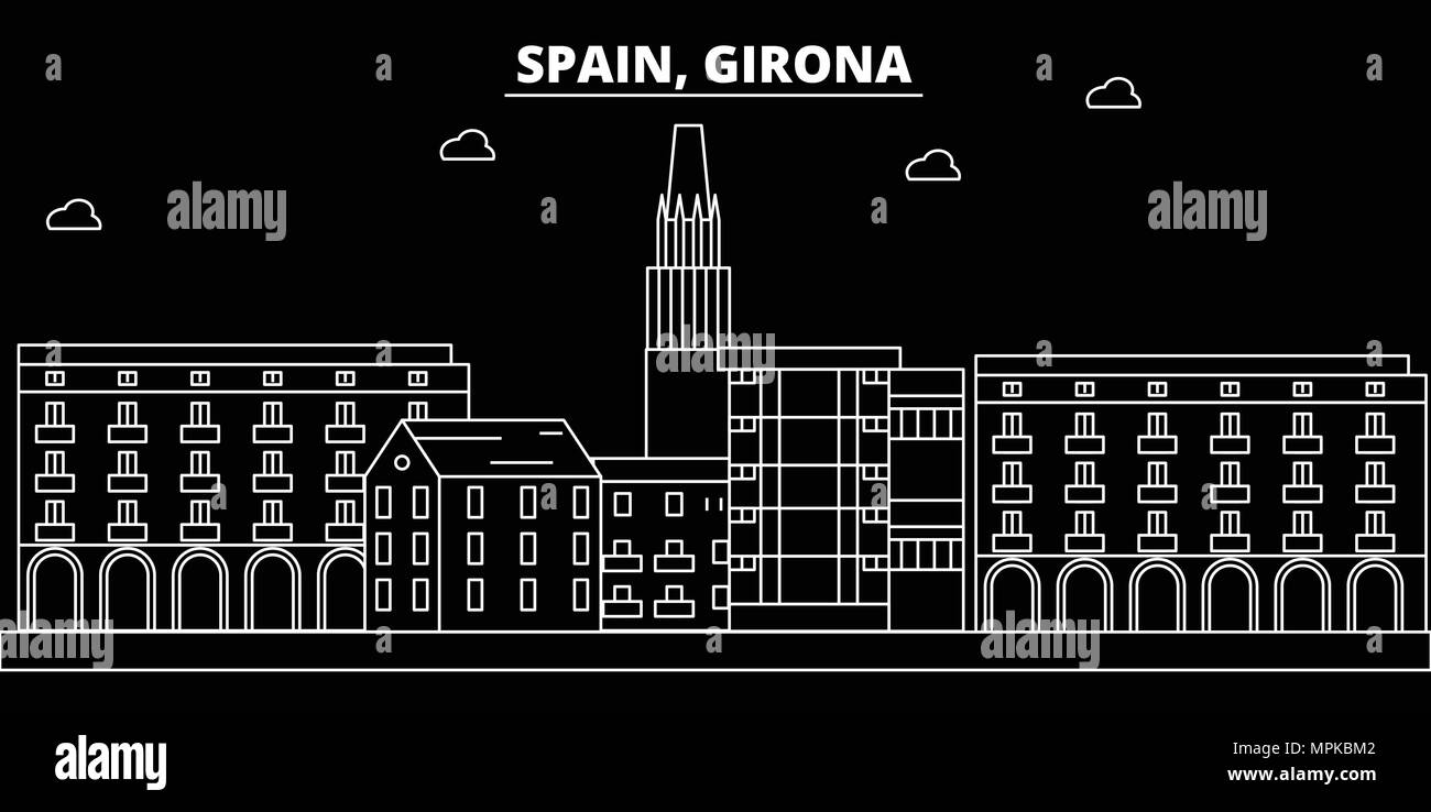 Girona silhouette skyline. Spain - Girona vector city, spanish linear ...
