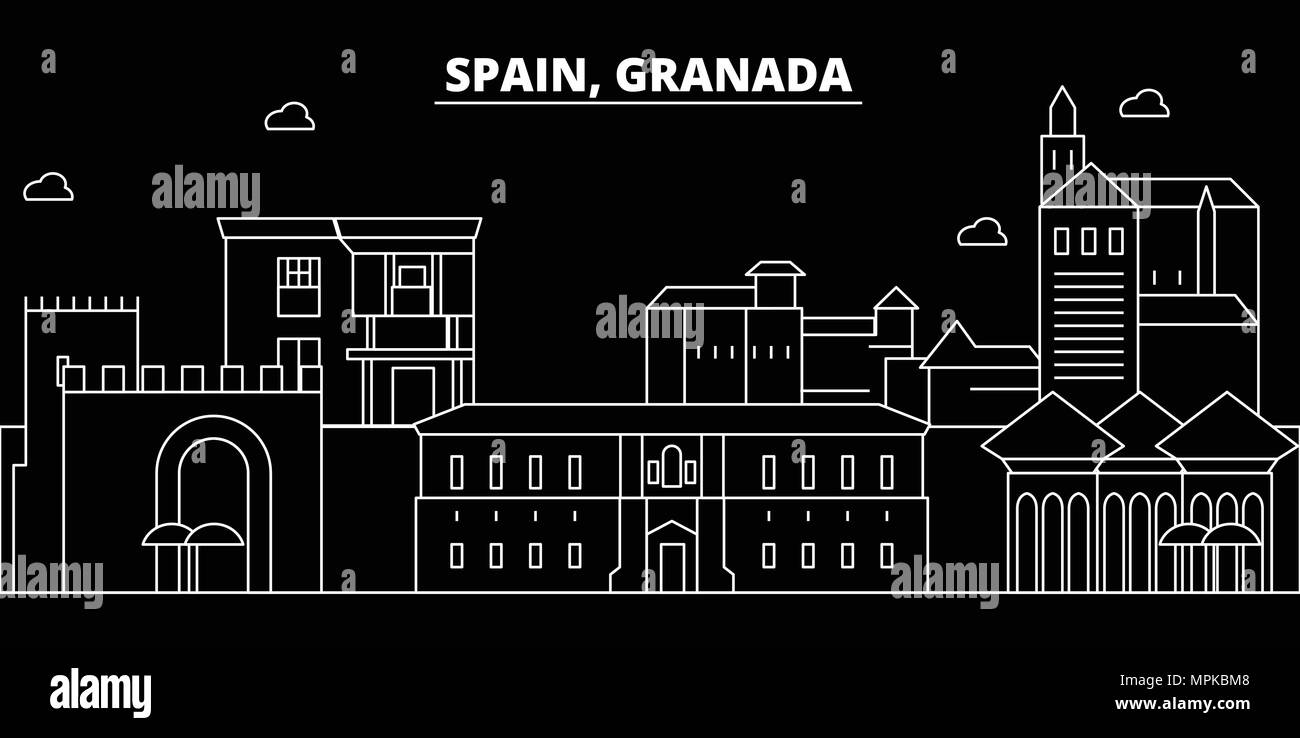 Granada silhouette skyline. Spain - Granada vector city, spanish linear ...