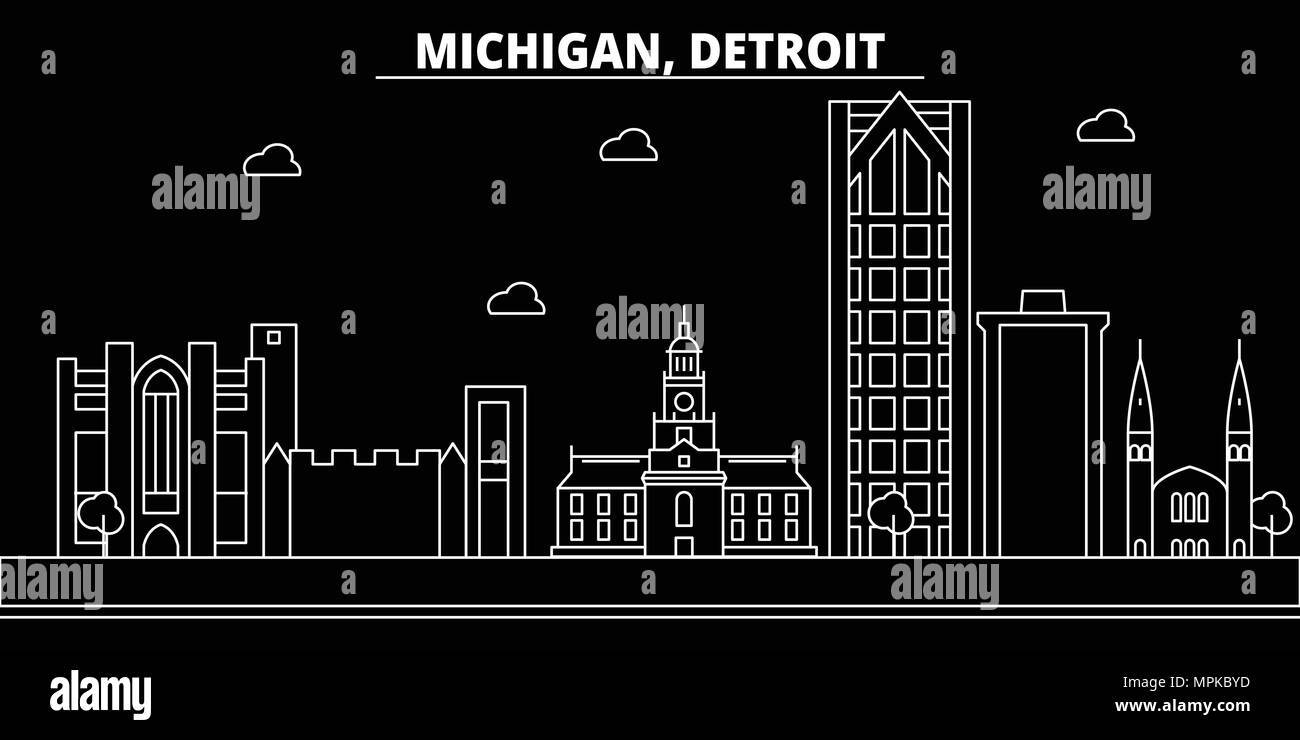 Detroit silhouette skyline. USA - Detroit vector city, american linear ...