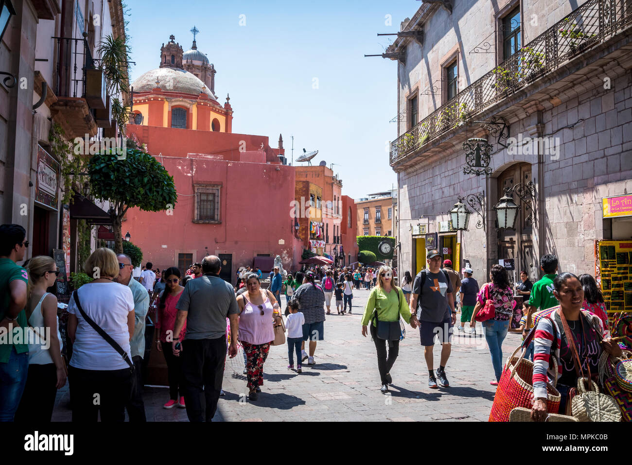 Pedestrianised shopping precinct in the historic city centre, Queretaro ...
