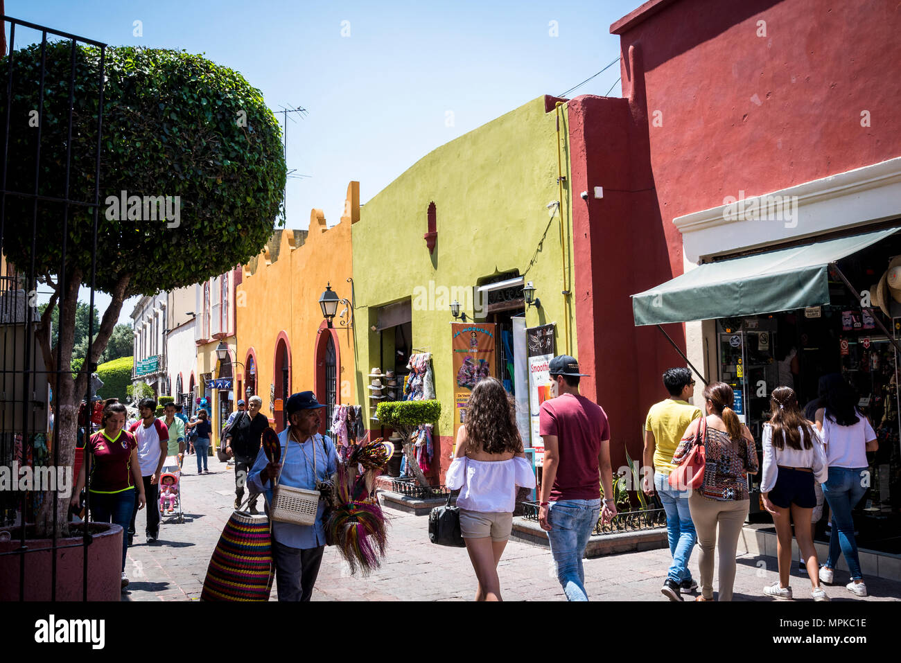 Pedestrianised shopping precinct in the historic city centre, Queretaro ...