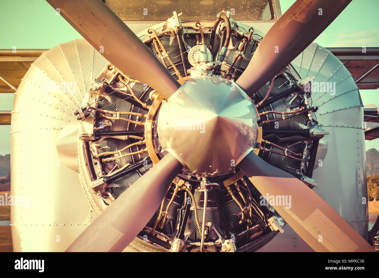 Retro Airplane with engine and Propeller Stock Photo - Alamy