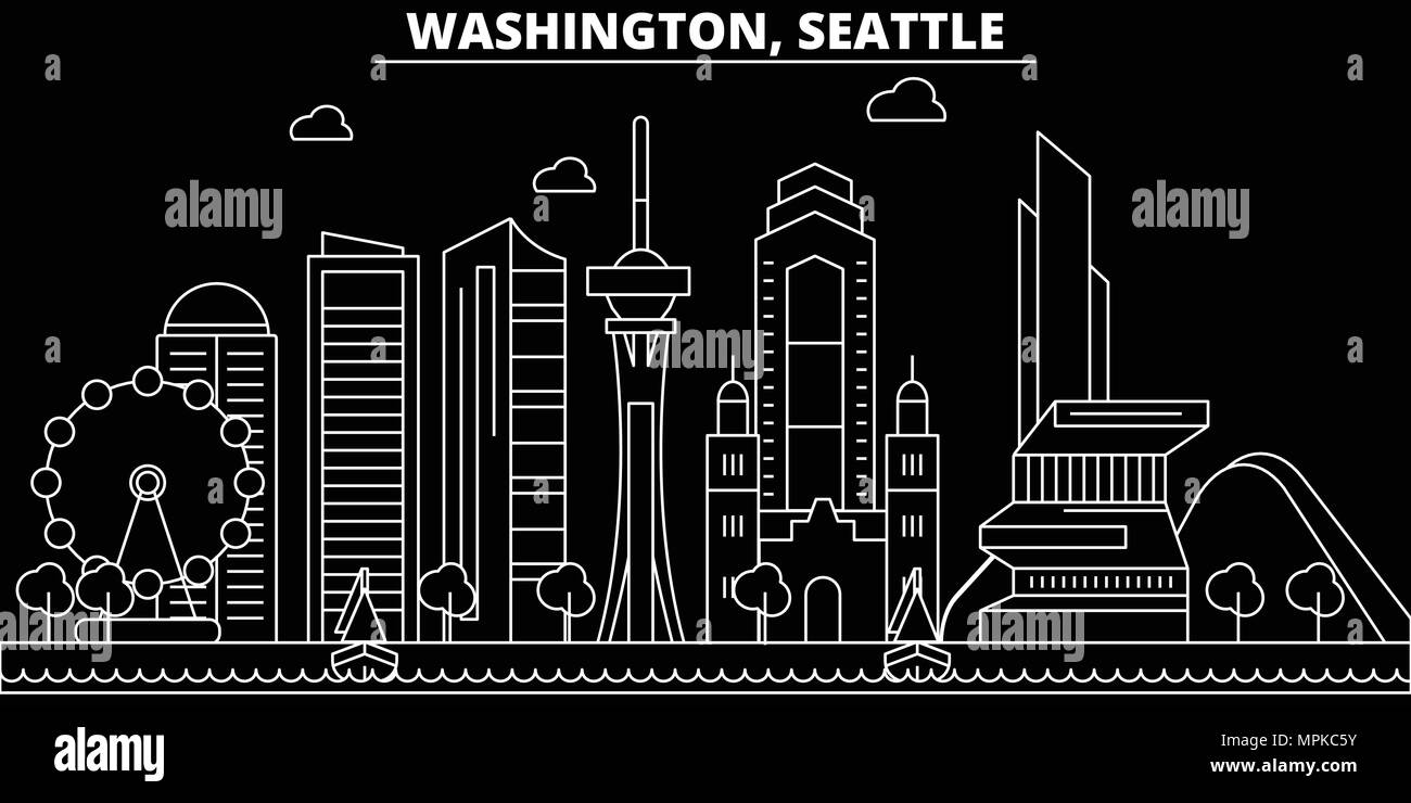 Seattle silhouette skyline. USA - Seattle vector city, american linear ...
