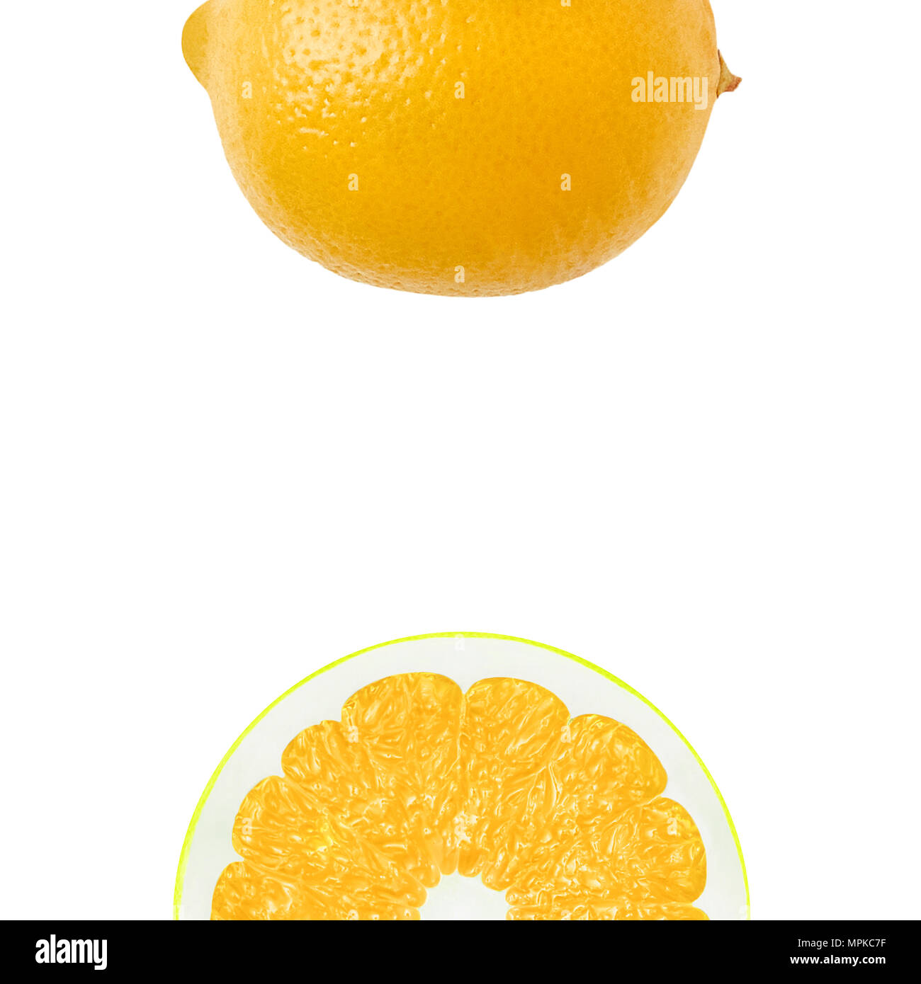 Lemon Top view Close-up photo mockup with whole ripe lemon and lemon's ...