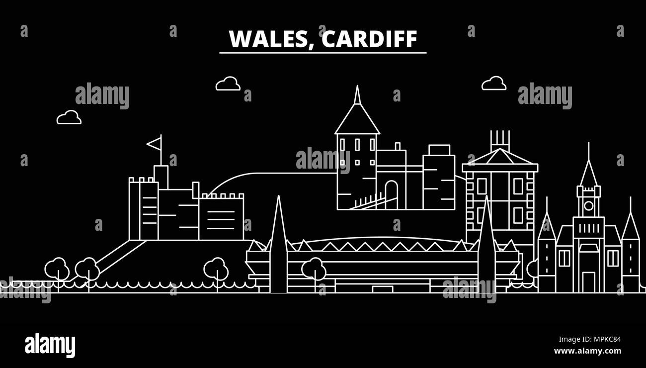 Cardiff silhouette skyline. Wales - Cardiff vector city, welsh linear ...