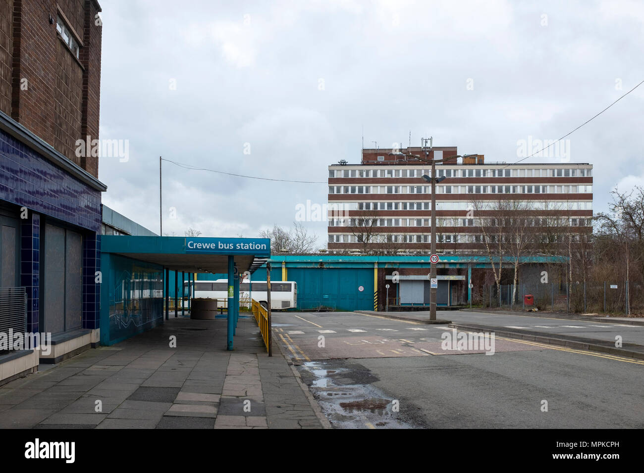 Entrance to Crewe bus station with Delamere House in the background ...