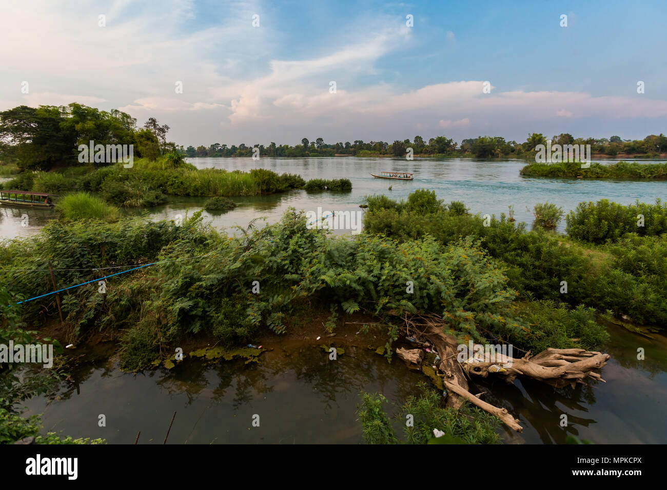 Mekhong river taken on Don Det island in south Laos. Landscape of ...