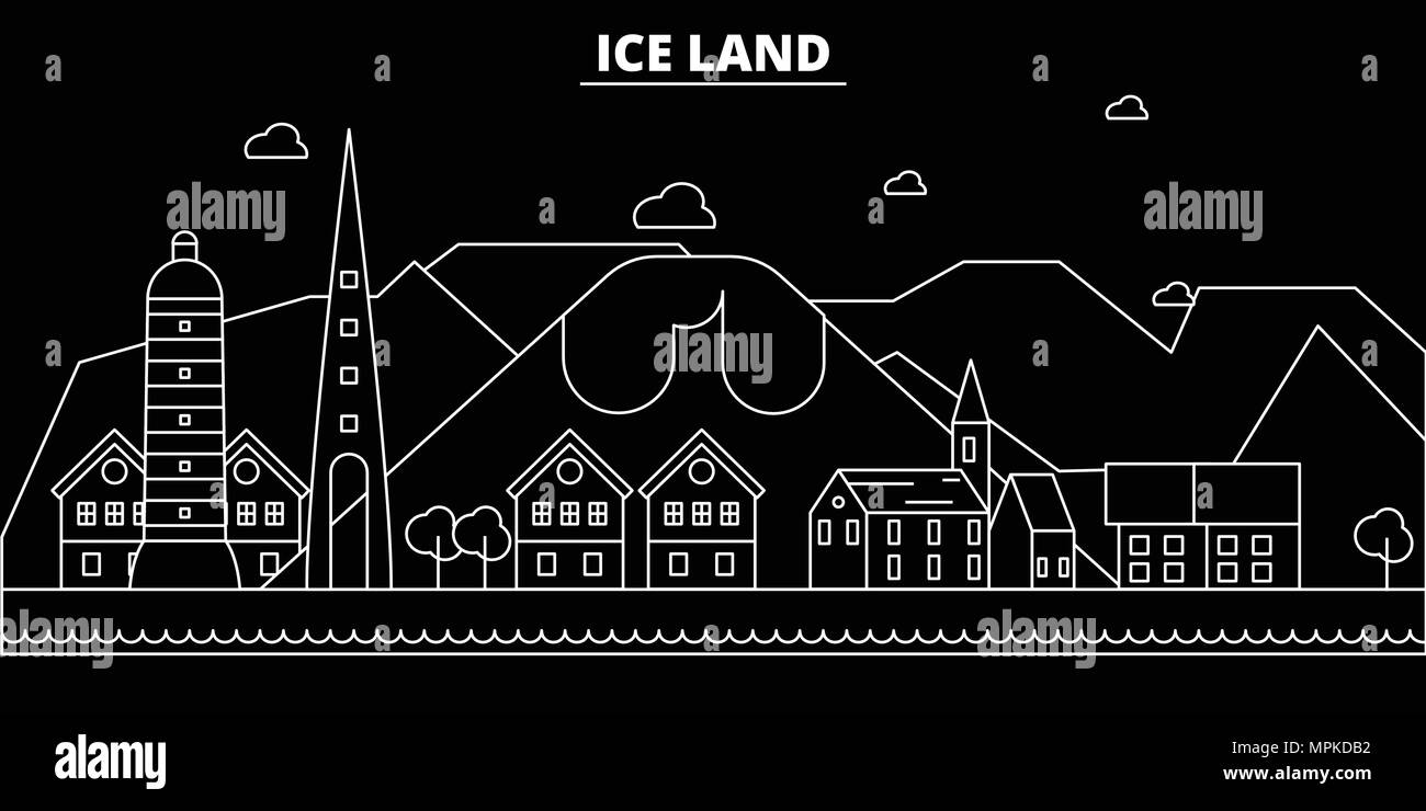 Iceland silhouette skyline, vector city, linear architecture ...