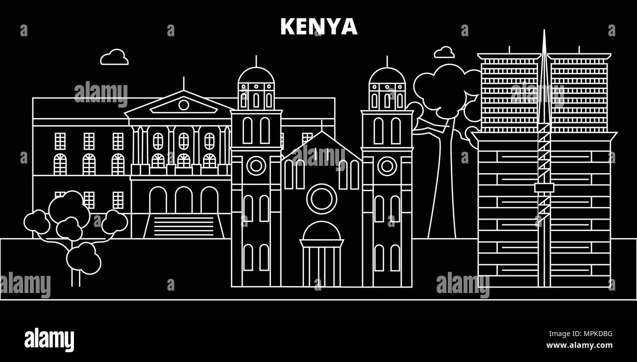 Kenya silhouette skyline, vector city, kenyan linear architecture ...