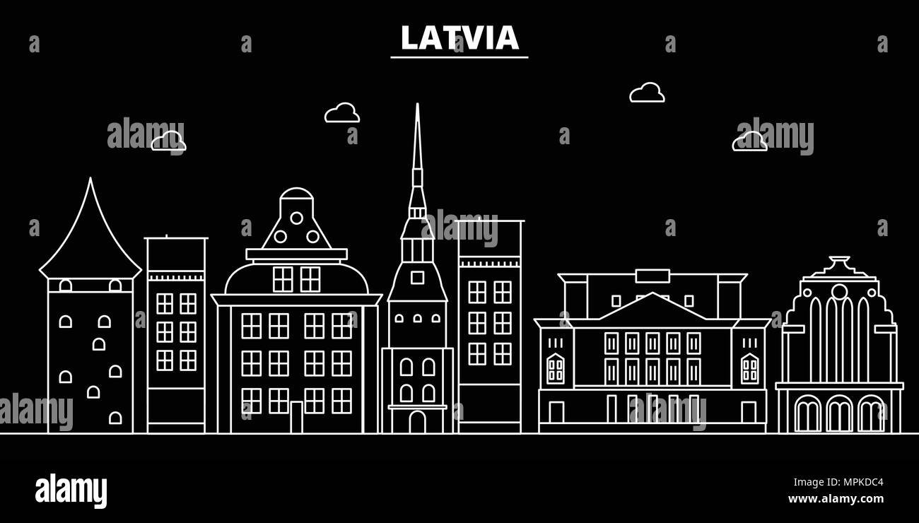 Latvia silhouette skyline, vector city, latvian linear architecture, buildings. Latvia travel ...